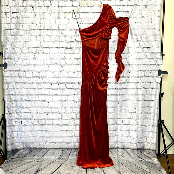 SHEIN | Dresses | Shein Rust Brown Velvet Side Shoulder Mermaid Maxi ...